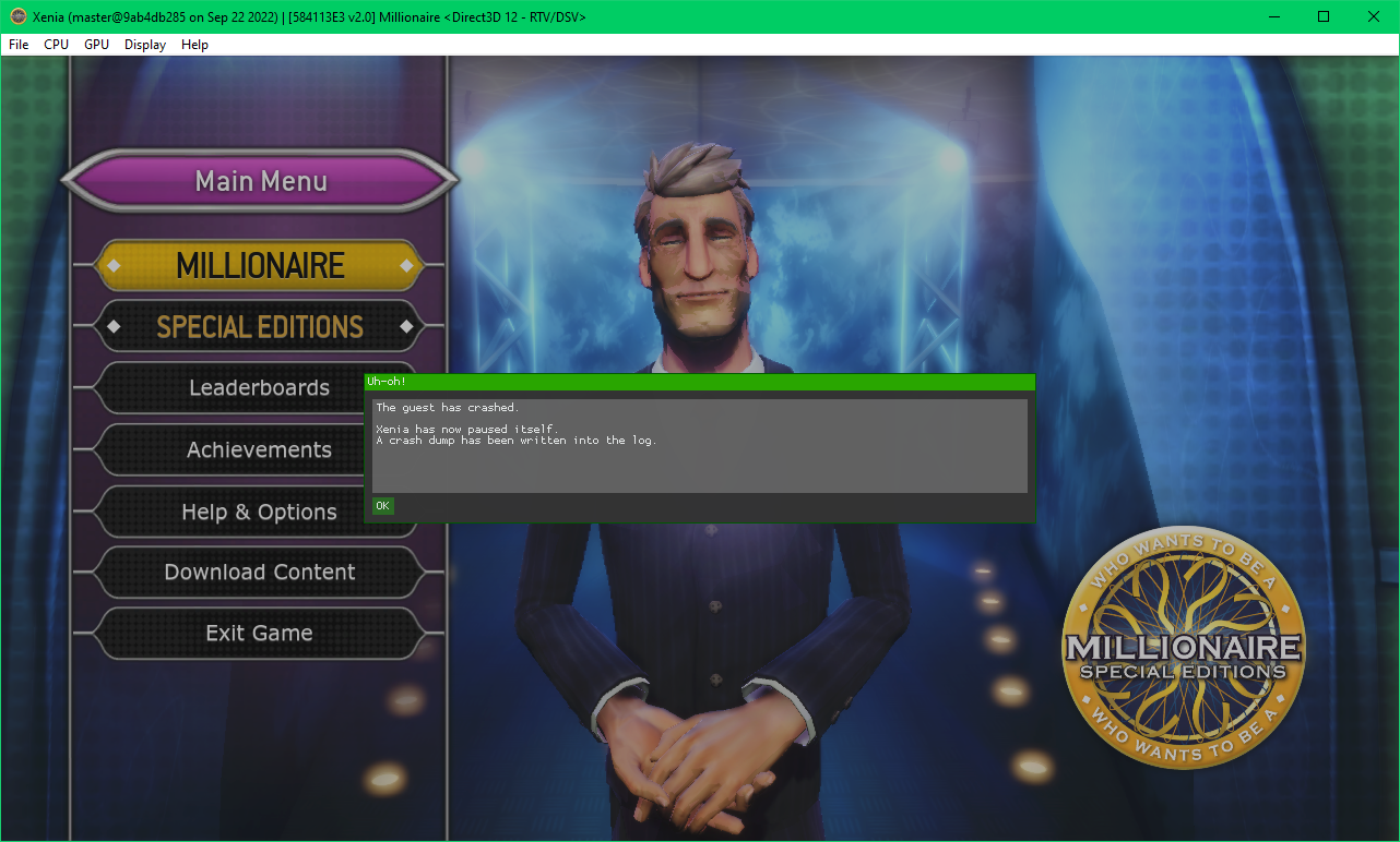 584113E3 - Millionaire · Issue #2015 · xenia-project/game-compatibility · GitHub