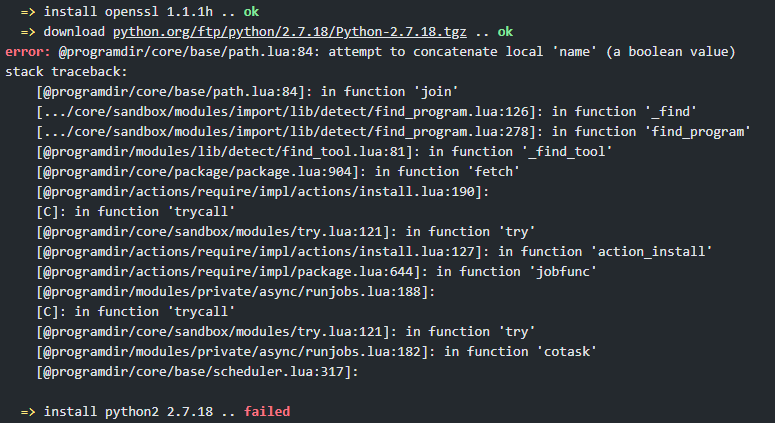 python2 install failed if kind == "binary" on linux · Issue #1096 · xmake-io/xmake · GitHub