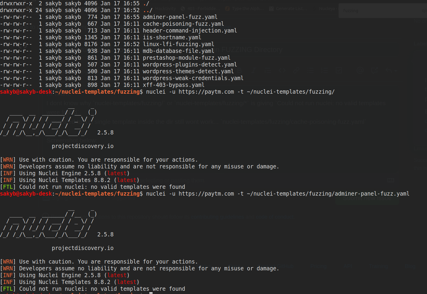 Could not run nuclei: no valid templates were found on FUZZING ...