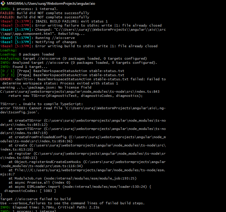 BazelWorkspaceStatusAction stable-status.txt failed: Failed to determine workspace status ...