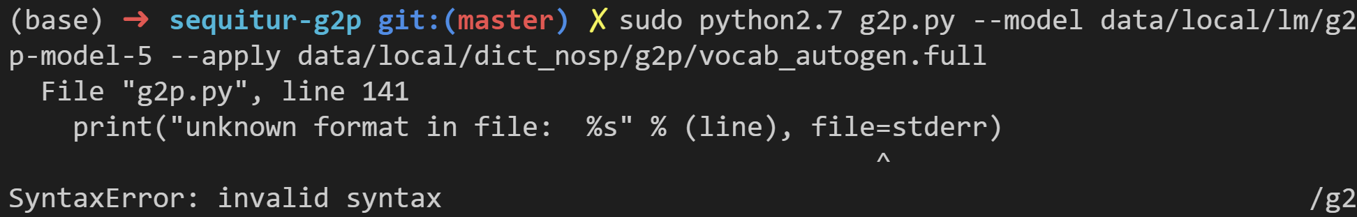 print("unknown format in file: %s" % (line), file=stderr) for Python2.7 · Issue #89 · sequitur ...