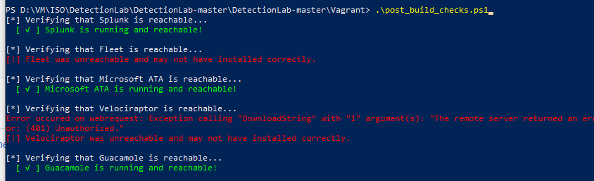 Possible problem with post_build_checks.ps1 · Issue #559 · clong/DetectionLab · GitHub