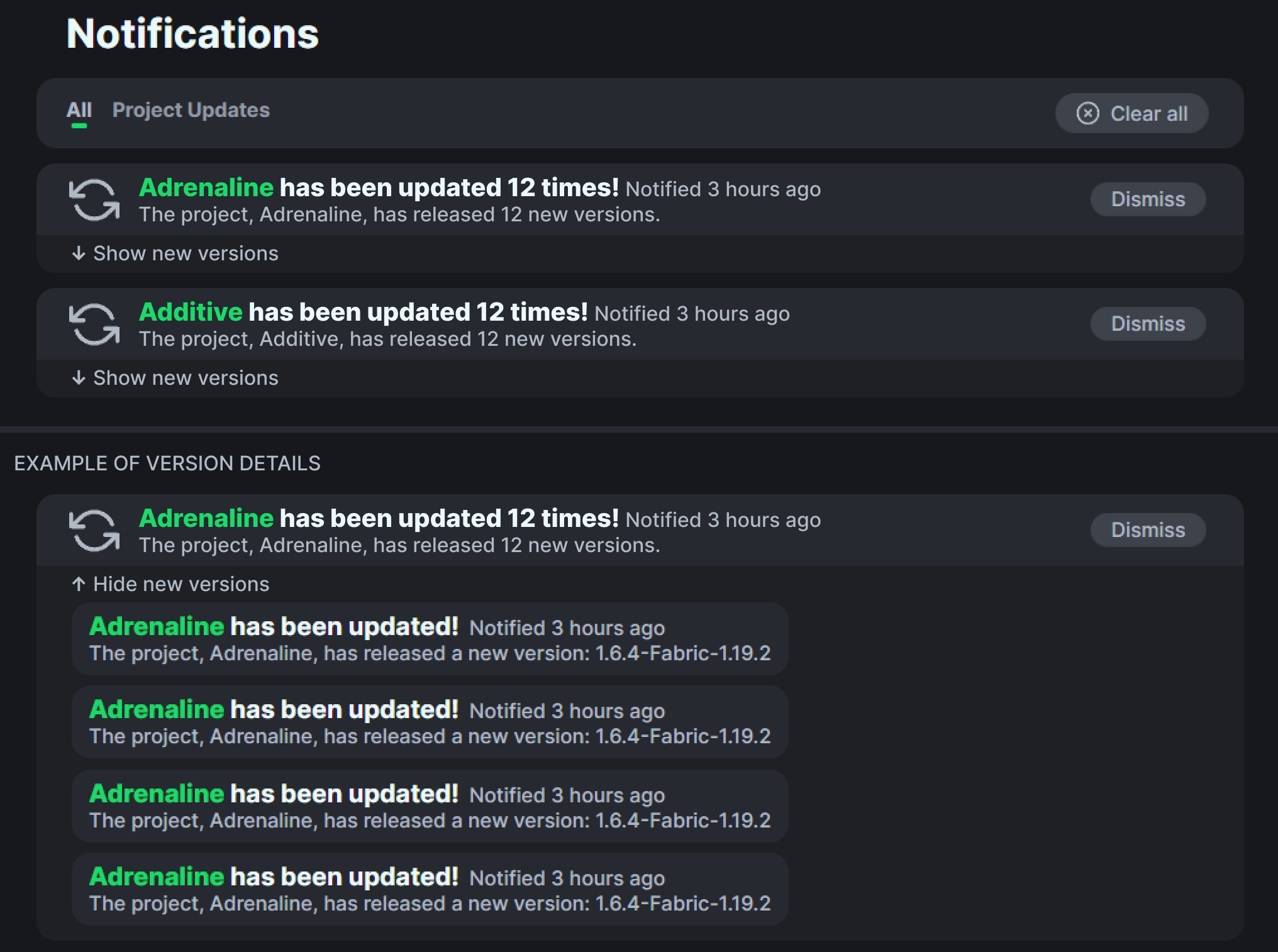 (notification area) Condense versions made for a project into an openable list · Issue #658 ...