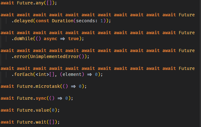 Multiple await keyword can be used in some methods of Future class · Issue #49965 · dart-lang ...