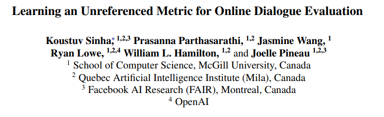 Learning an Unreferenced Metric for Online Dialogue Evaluation · Issue #167 · ShotaroKataoka ...