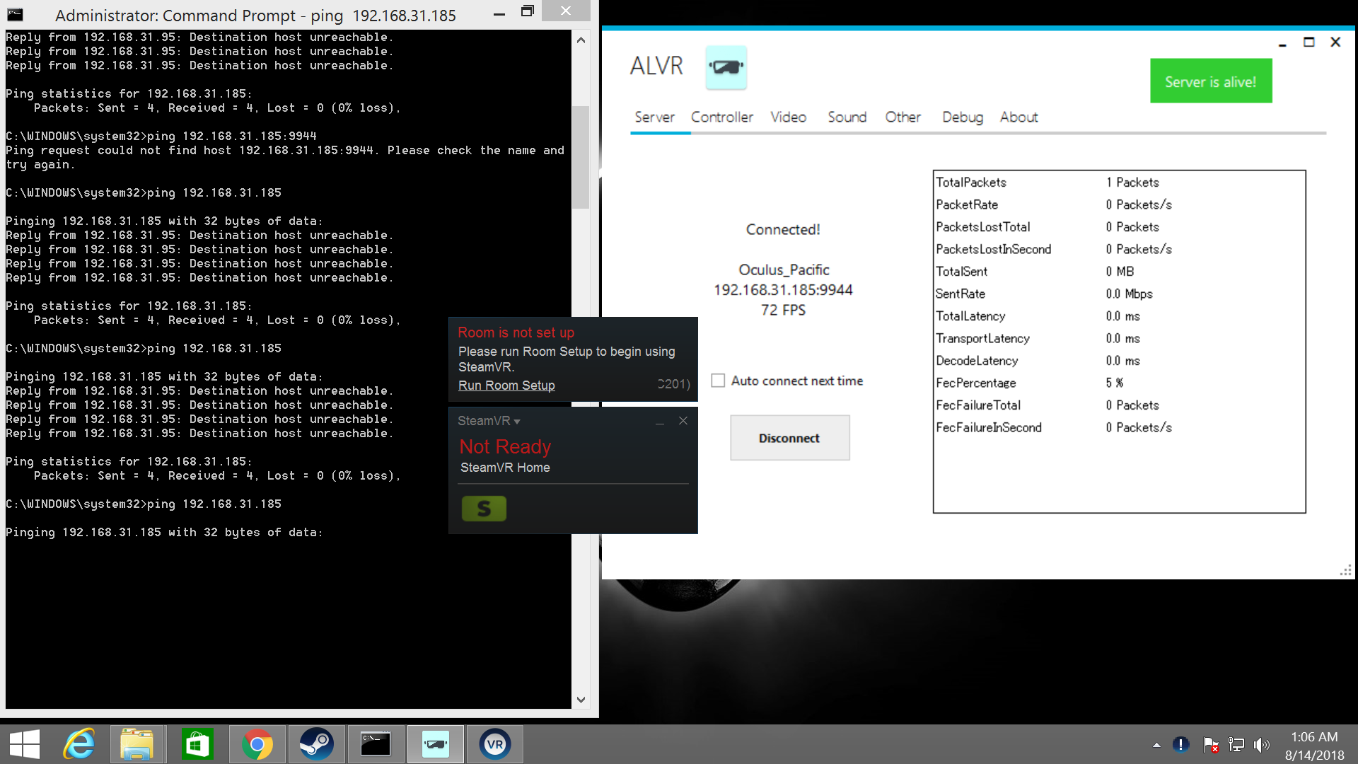 Connects for 5 Seconds then disconnects · Issue #161 · polygraphene/ALVR · GitHub
