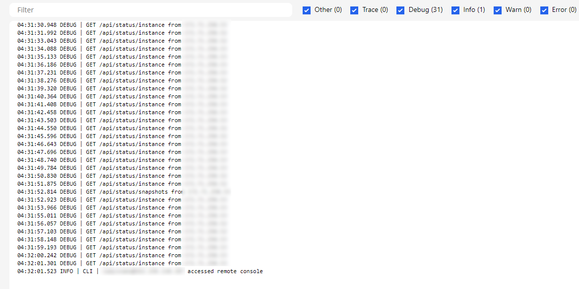 Filter `/api/status/instance` logs from web console · Issue #1877 ... Filter `/api/status/instance` logs from web console · Issue #1877 ...