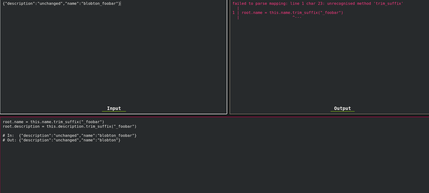 trim_suffix and trim_prefix methods not working · Issue #1832 · redpanda-data/connect · GitHub