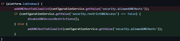 Allow to disable `security.allowedUNCHosts` · Issue #182055 · microsoft/vscode · GitHub