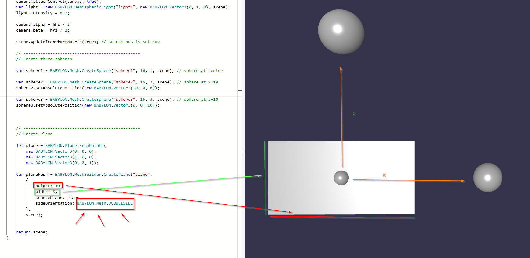 babylonjs3->4 MeshBuilder.CreatePlane with Plane.FromPoints seems wrong ...