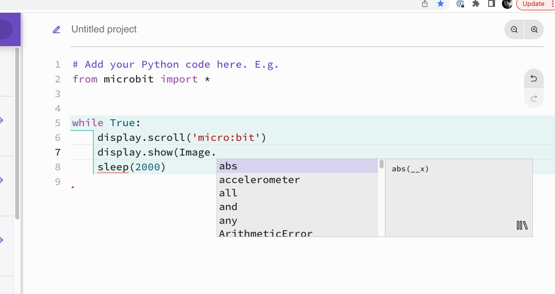 Unexpected autocomplete behaviour for Image. · Issue #600 · microbit-foundation/python-editor-v3 ...