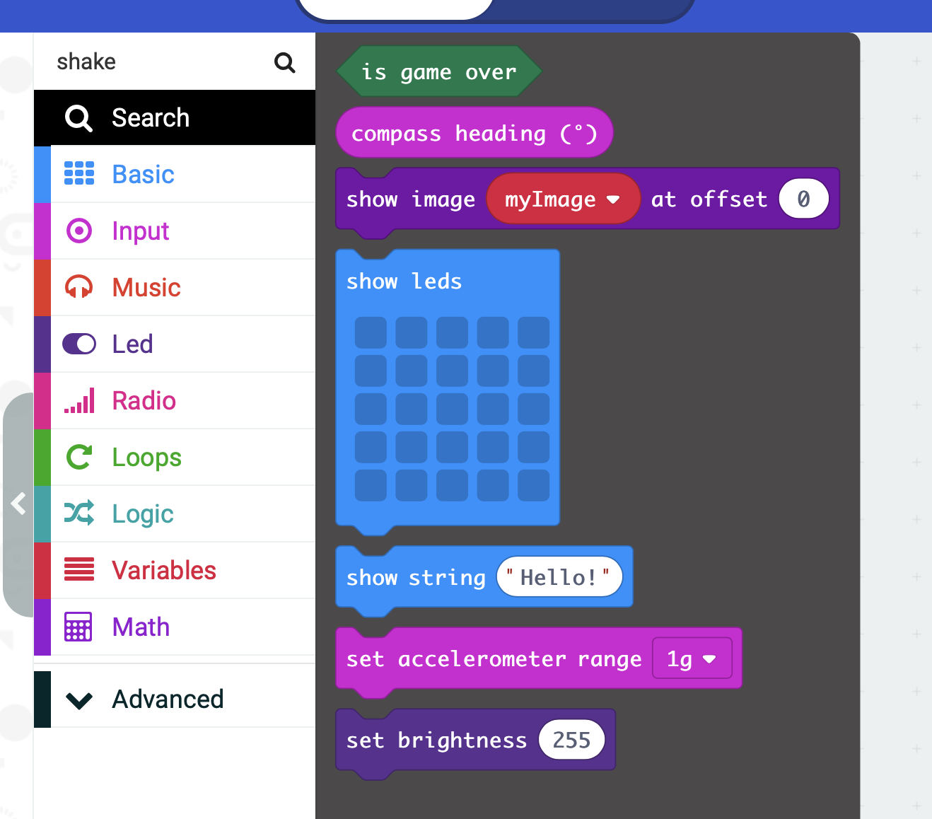 Block search won't find 'shake' · Issue #2467 · microsoft/pxt-microbit · GitHub