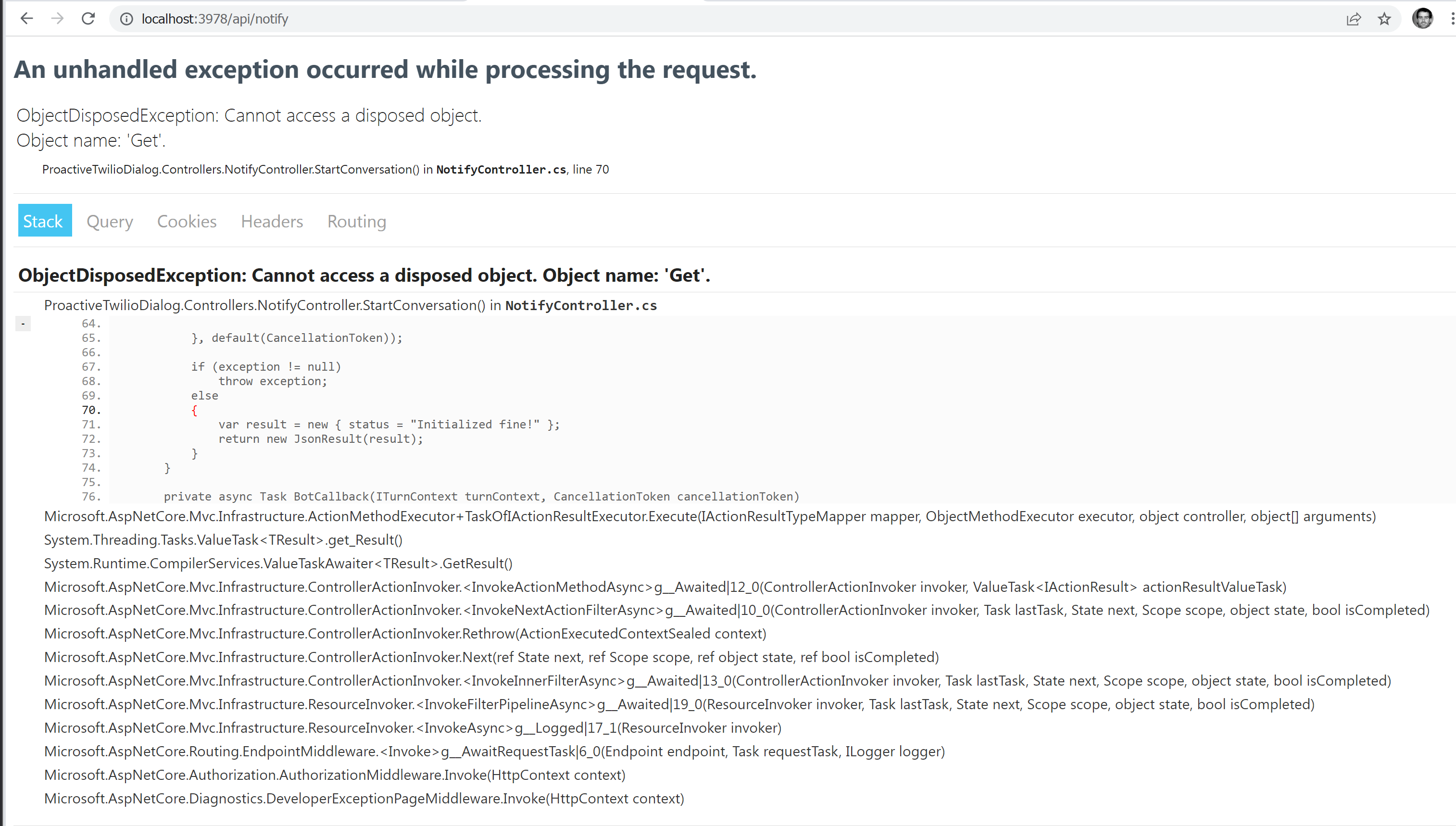 TurnContext is disposed when using TwilioAdapter on Proactive Message · Issue #6202 · microsoft ...