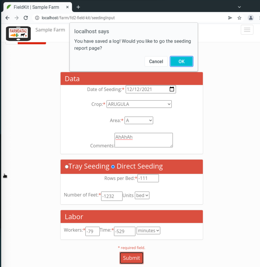 Seeding Input Log: Allows Invalid Inputs · Issue #336 · DickinsonCollege/FarmData2 · GitHub