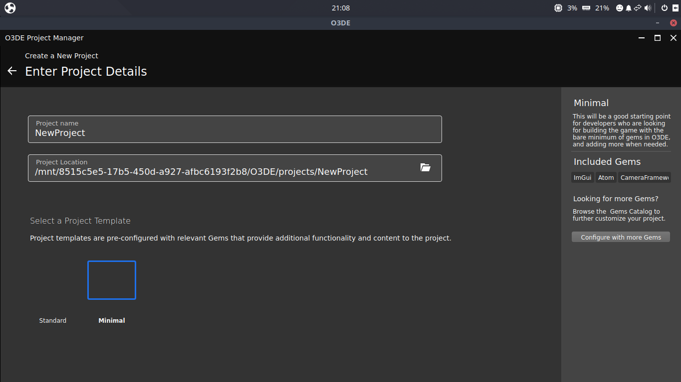 Can't create new project from Project Manager because of slightly less than minimal vertical ...