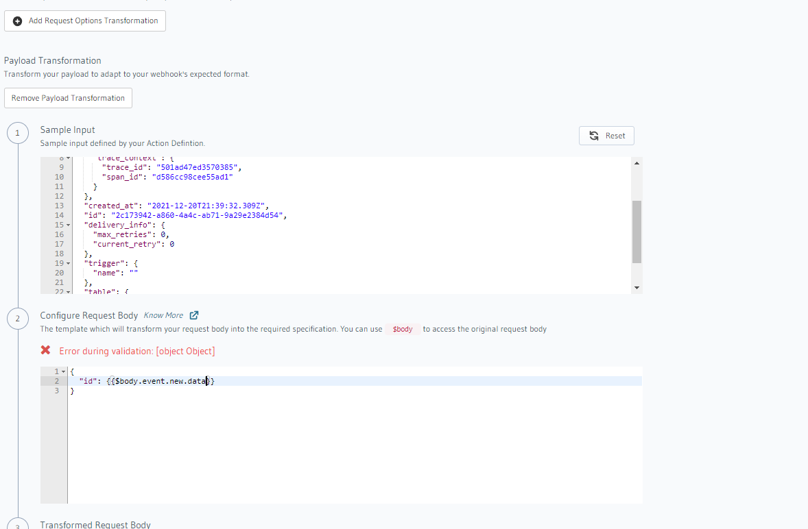 Event Trigger Transformations Configure Request Body Error · Issue ...