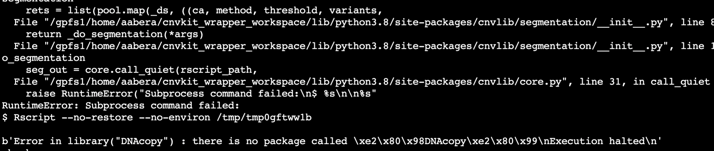 Error in library("DNAcopy") : there is no package called \xe2\x80 ...