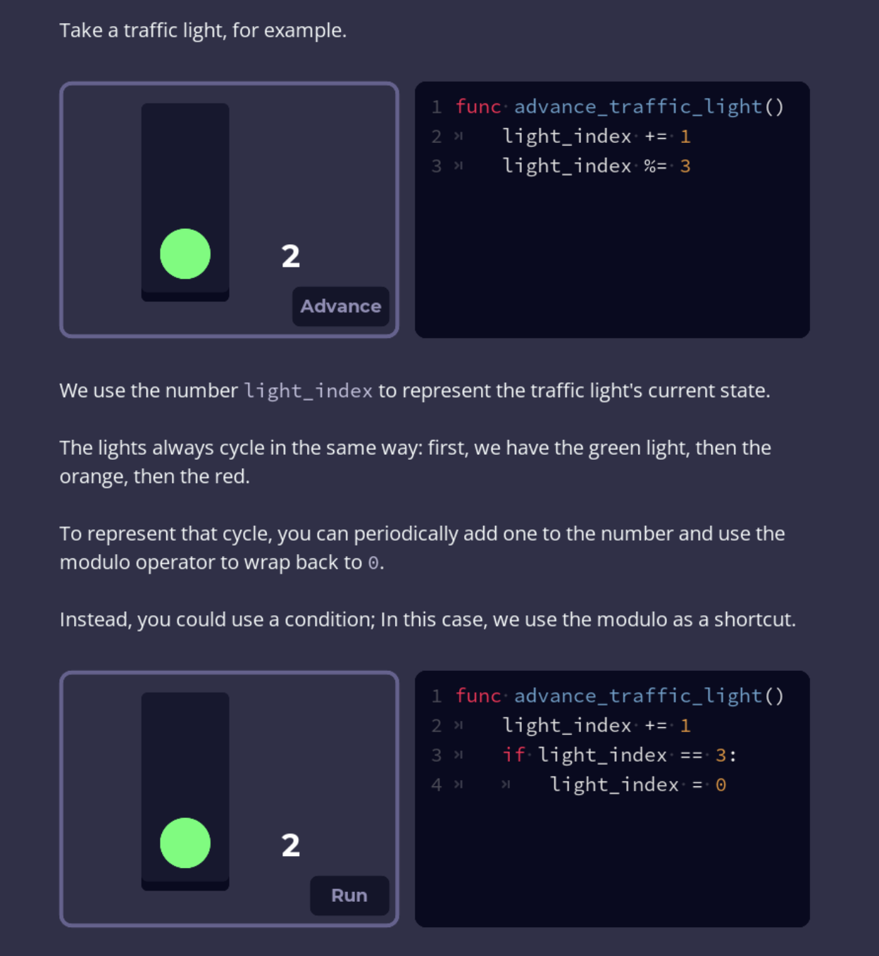 Chapter 15 Modulo wrong order of example · Issue #252 · GDQuest/learn-gdscript · GitHub