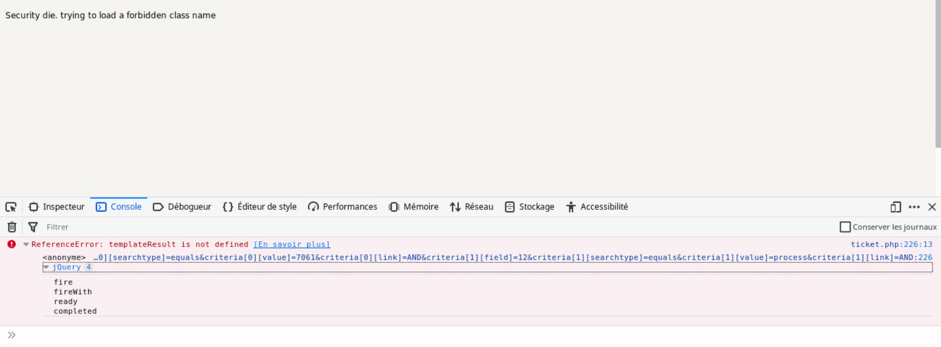 Security die. trying to load a forbidden class name · Issue #5905 · glpi-project/glpi · GitHub