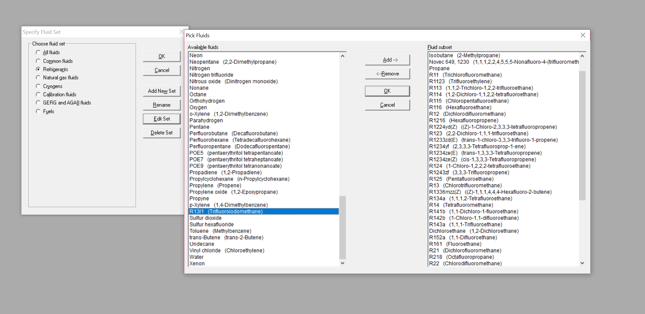 Specifying fluid sets in Refprop, such as refrigerants, natural gas ...