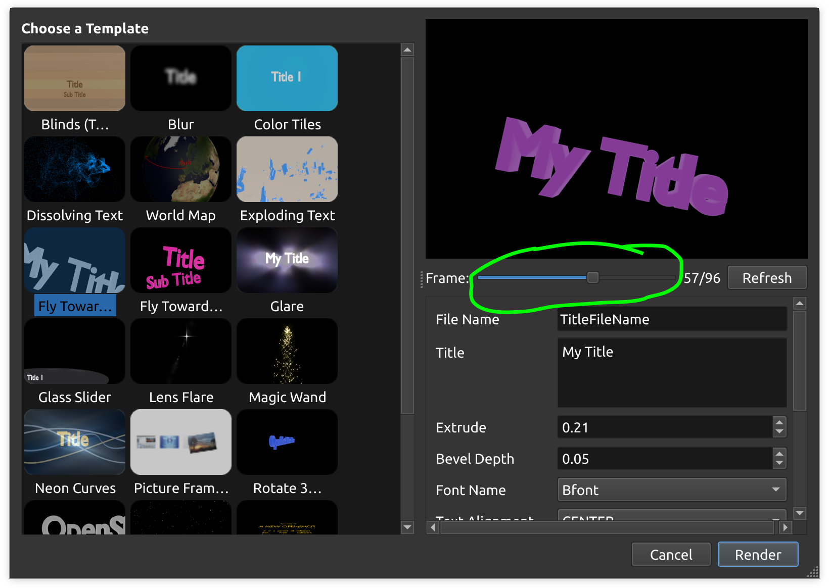 What settings were used for the first example in the Jonathan Thomas "3D Animated Titles in ...