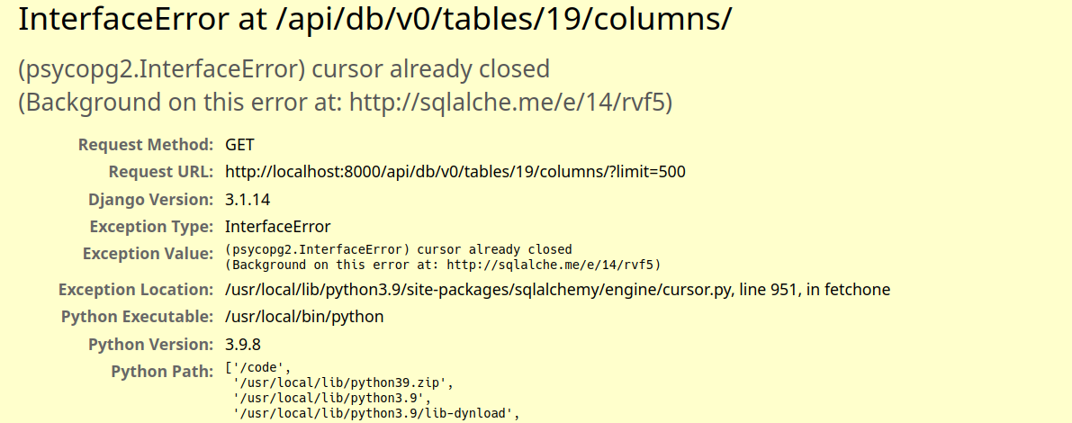 Error "cursor already closed" · Issue #1549 · mathesar-foundation/mathesar · GitHub