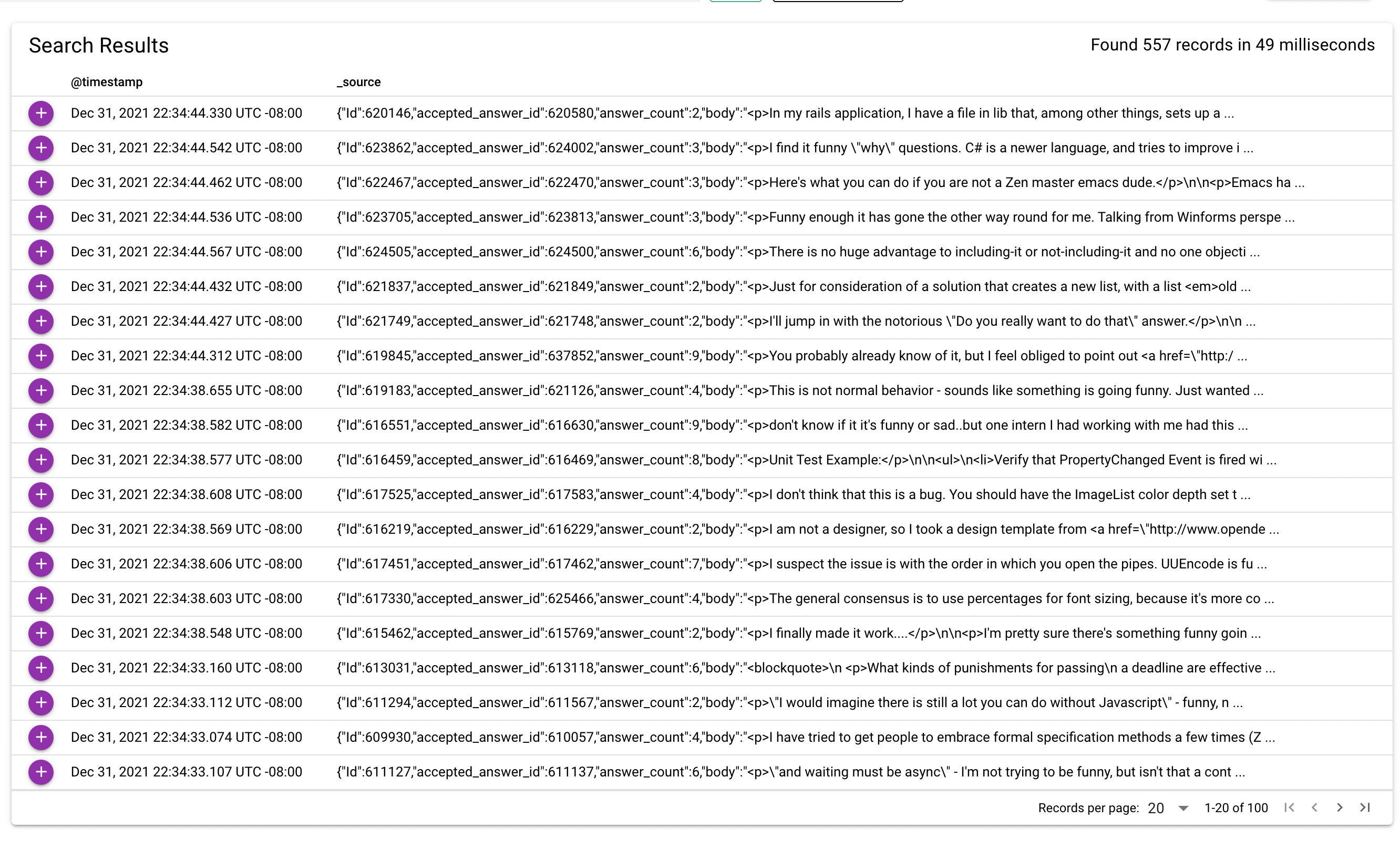 Zinc Search Console > Results table pane > only 20 records can be displayed as a maximum · Issue ...