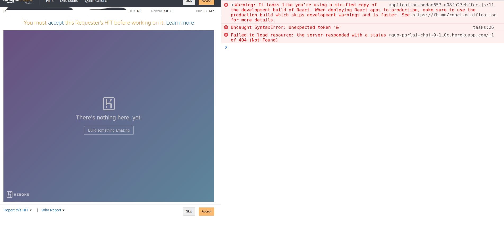 Worker connection issue when using parlai_chat_task with Mturk_sandbox and Heroku · Issue #635 ...