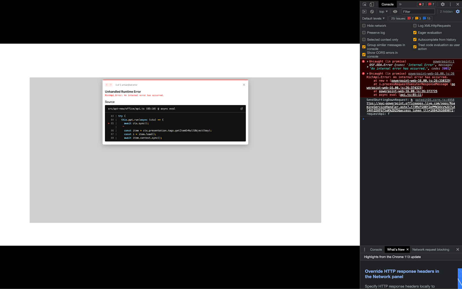 Officejs Sdk 5001 Error When Powerpoint Presentation Goes From Edit To Read Mode · Issue 3390