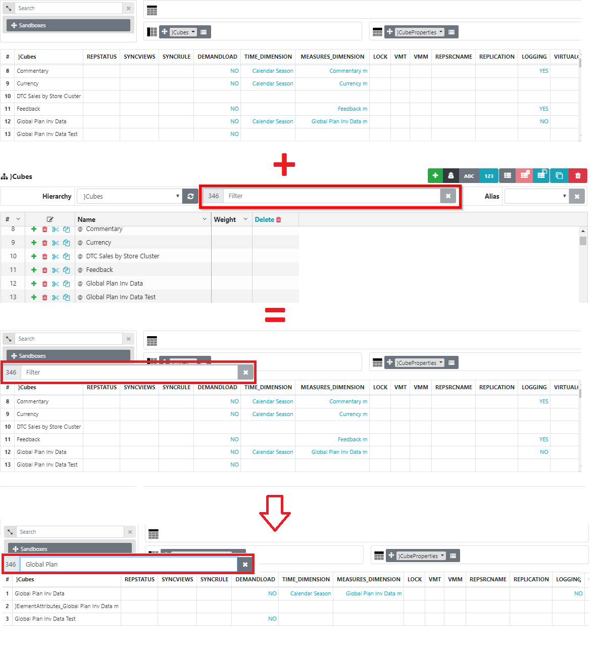 Cube Viewer - Filter function for elements in row dimension available w/o subset editor (#333 ...