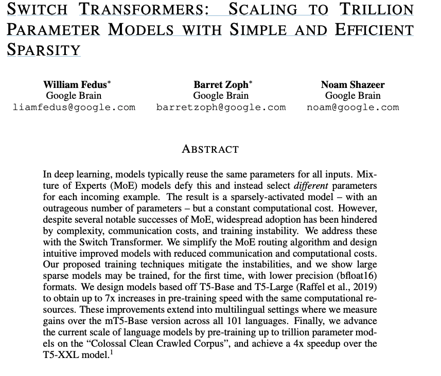 SWITCH TRANSFORMERS: SCALING TO TRILLION PARAMETER MODELS WITH SIMPLE AND EFFICIENT SPARSITY ...