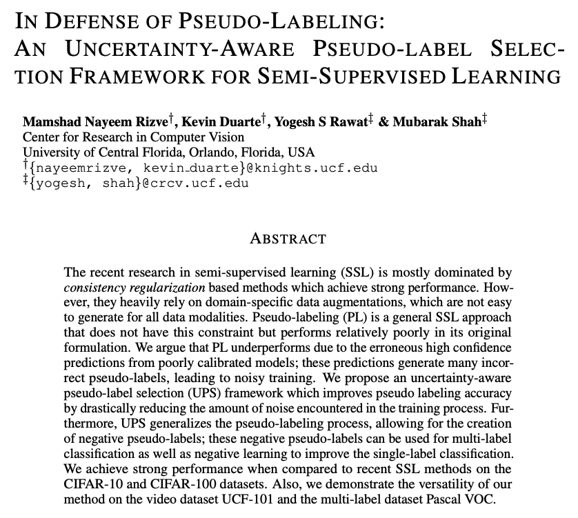 In Defense of Pseudo-Labeling: An Uncertainty-Aware Pseudo-label Selection Framework for Semi ...