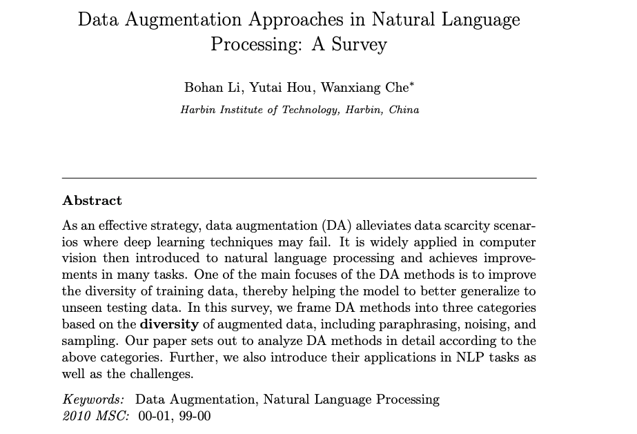 Data Augmentation Approaches in Natural Language Processing: A Survey · Issue #172 · toriving ...