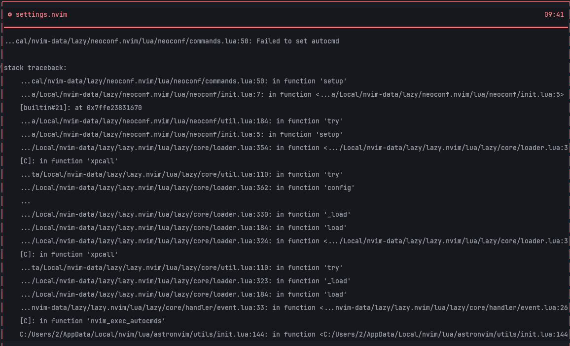 Error detected while processing User Autocommands for "AstroFile" · Issue #2116 · AstroNvim ...