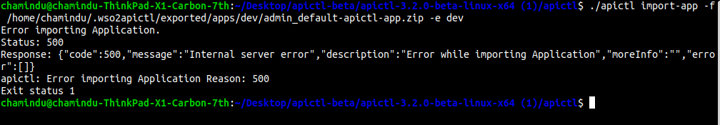 When importing an already exciting application it gives an 500 ...