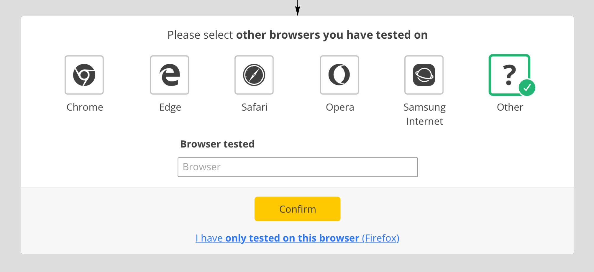 Selecting "Other" from browser selection presents an interesting text ...
