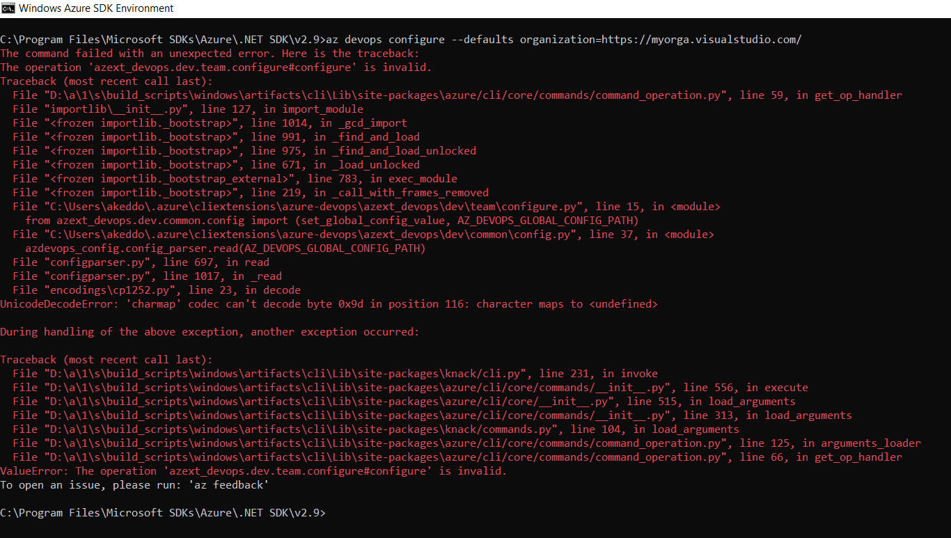 az devops command throw an exception · Issue #21560 · Azure/azure-cli · GitHub