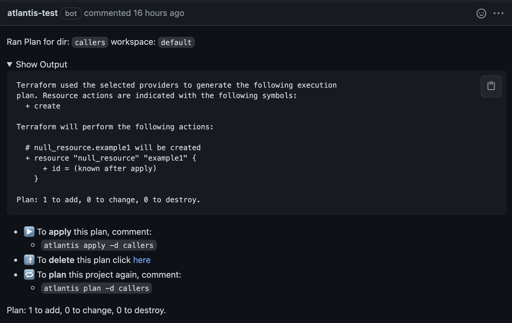 Coloured Plan Comments for terragrunt plans · Issue #1673 · runatlantis/atlantis · GitHub