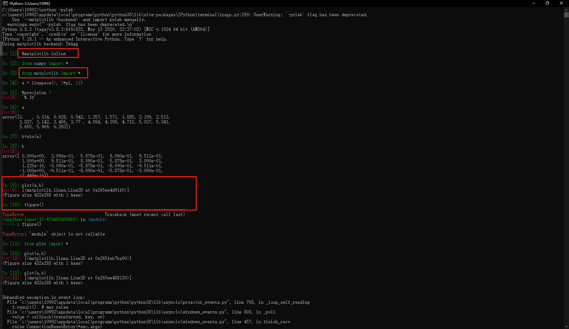关于在 Numpy简介 一节中使用 ploat(a,b)报错的问题。 · Issue #613 · apachecn/ailearning · GitHub