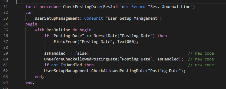 [Event Request] Codeunit 211 "Res. Jnl.-Check Line" - CheckPostingDate() - override ...