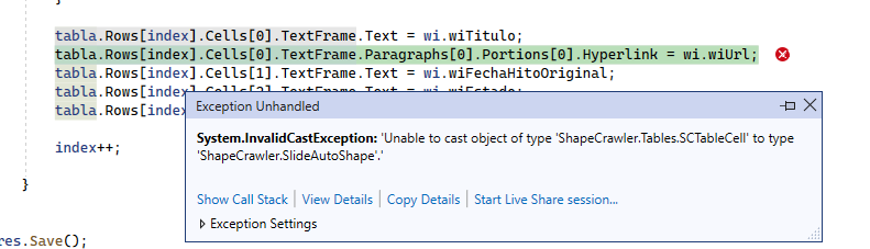 Exception when setting hyperlink in portion of paragraph of a cell · ShapeCrawler ShapeCrawler ...