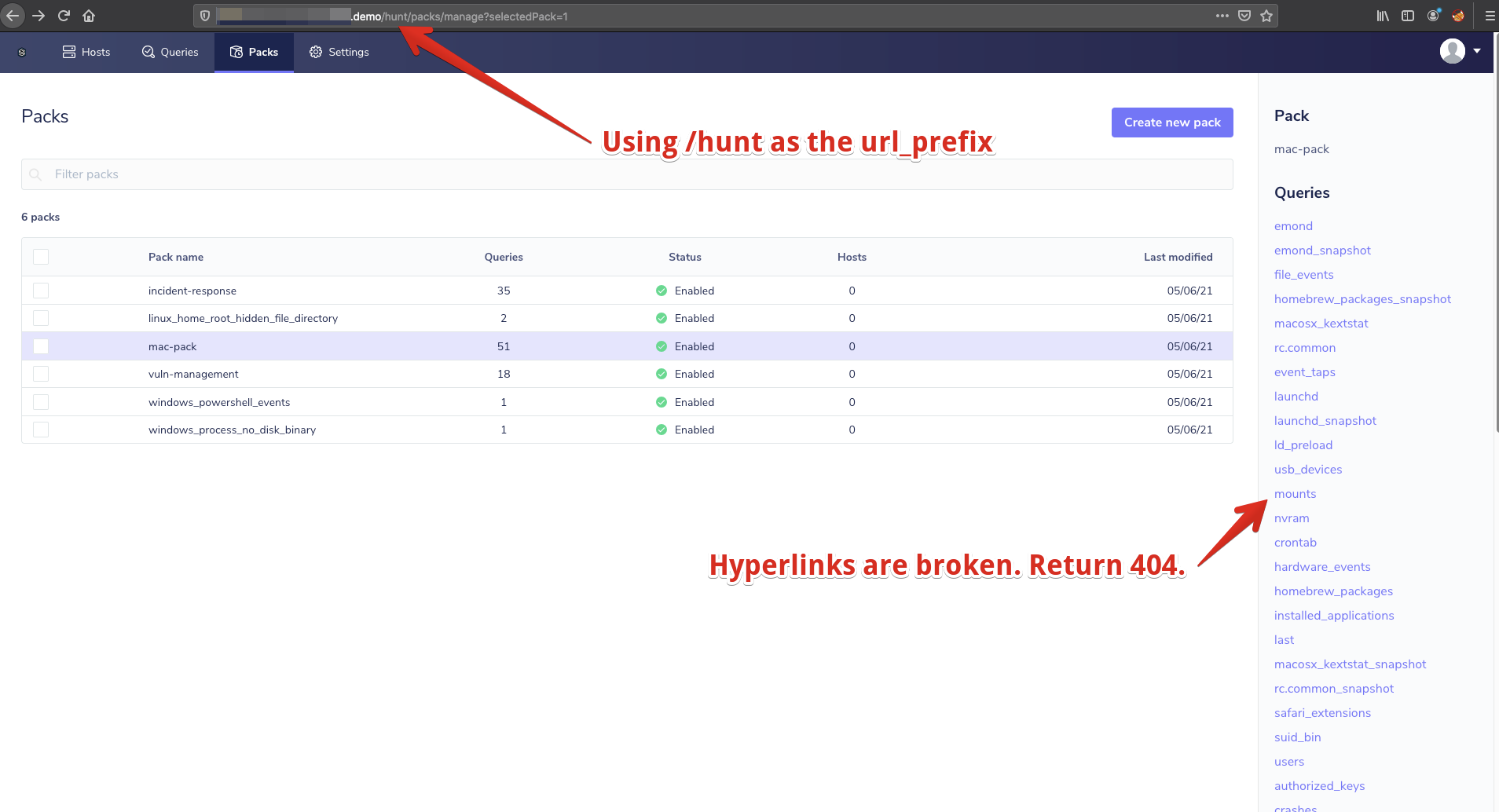 url_prefix - bug in query hyperlinks (when browsing each pack) · Issue #734 · fleetdm/fleet · GitHub