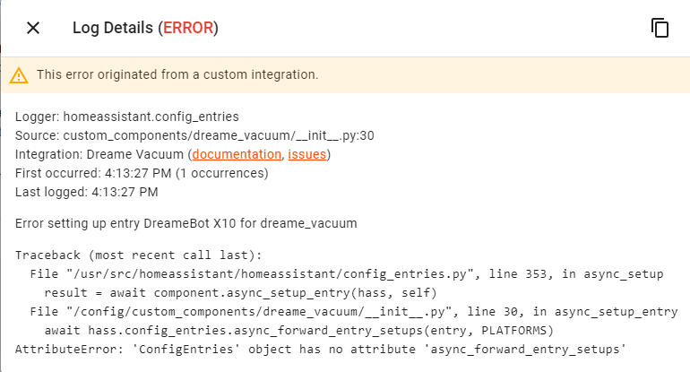 DreameBot X10 Error setting up entry · Issue #152 · Tasshack/dreame-vacuum · GitHub
