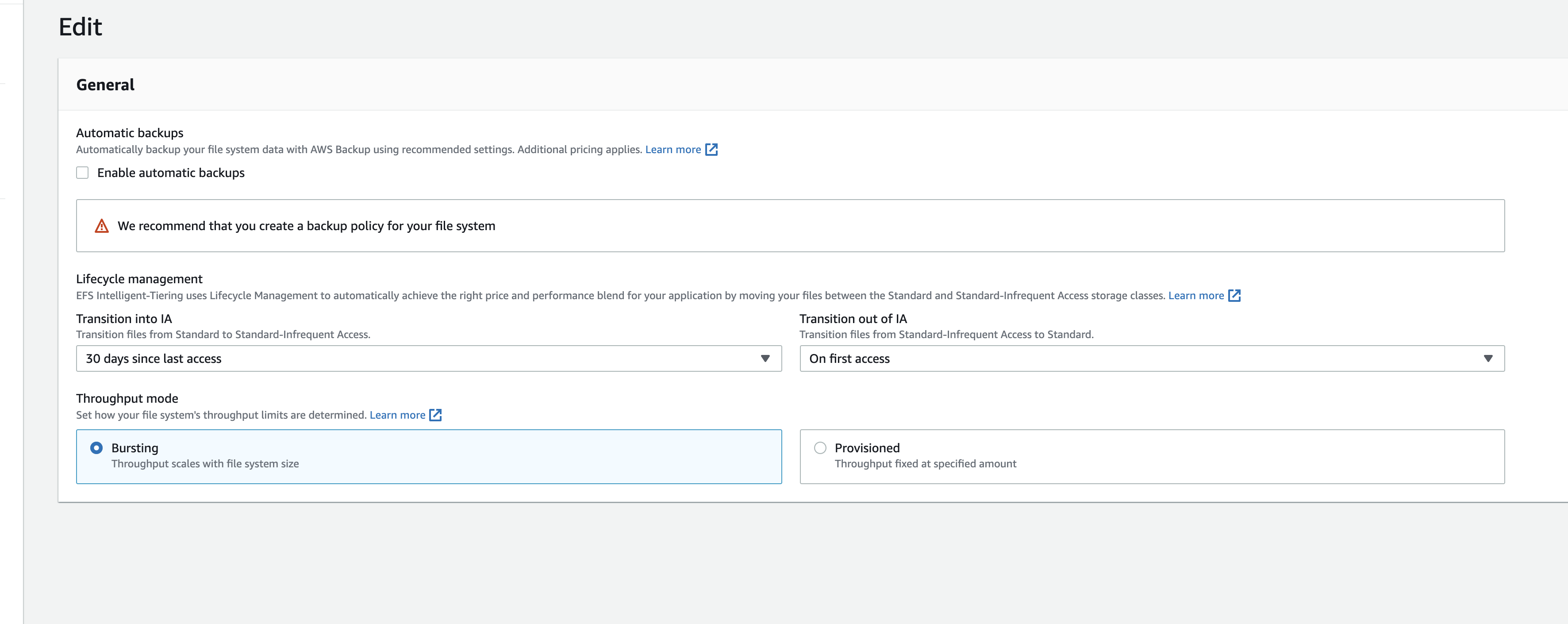 Add transition_out_ia lifecycle to EFS · Issue #93 · cloudposse/terraform-aws-efs · GitHub