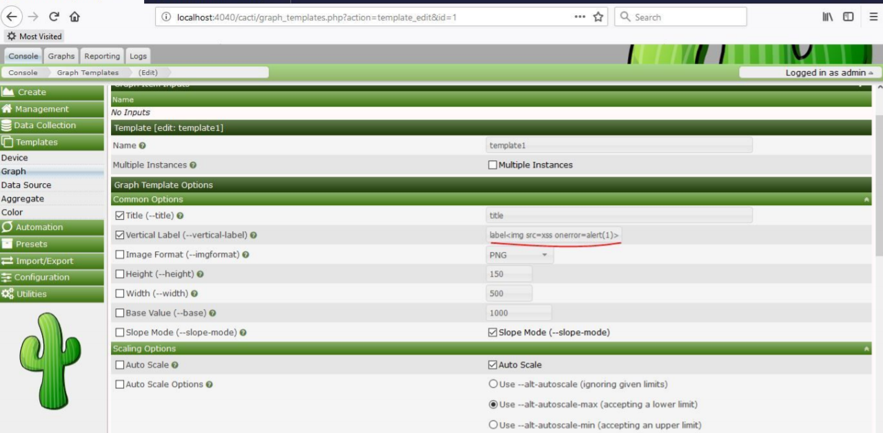 Stored XSS in "Vertical Label" field - Graph · Issue #2214 · Cacti/cacti · GitHub