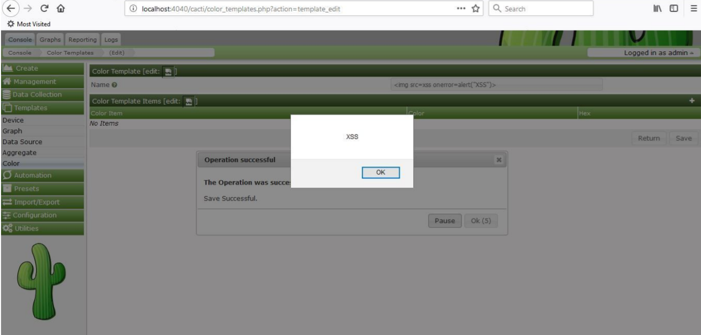 Stored XSS in "Name" field - Color · Issue #2215 · Cacti/cacti · GitHub