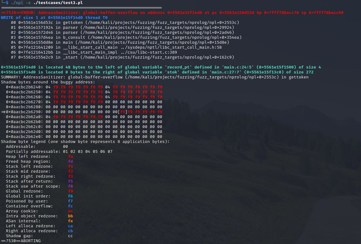 Global Buffer overflow in gettoken at Main.c (Ver 1.91) · Issue #75 · sasagawa888/nprolog · GitHub