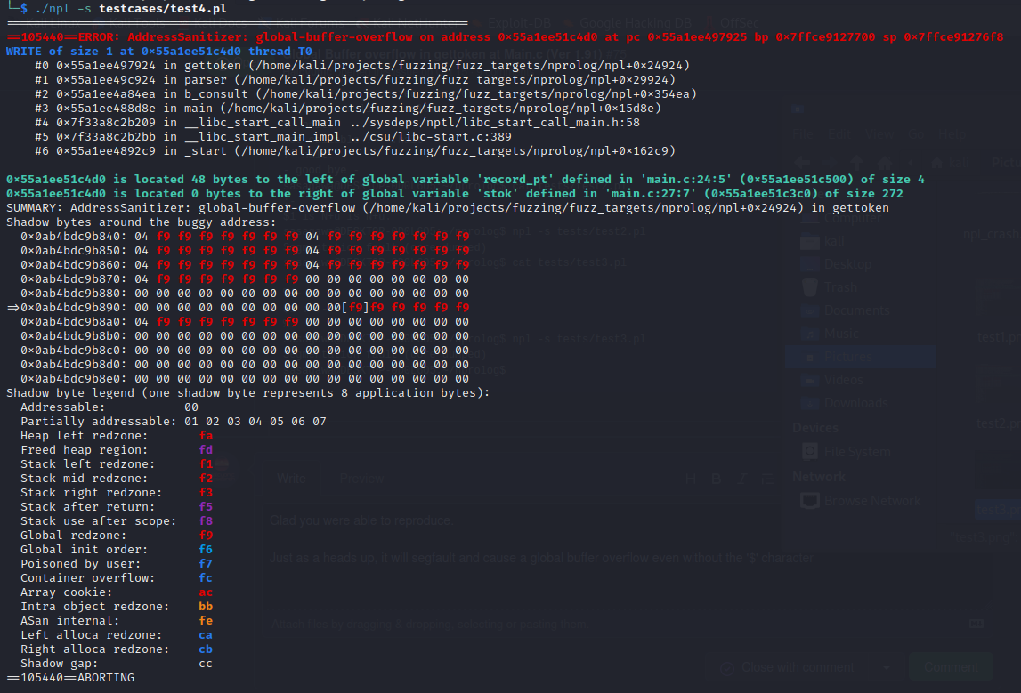 Global Buffer overflow in gettoken at Main.c (Ver 1.91) · Issue #75 · sasagawa888/nprolog · GitHub