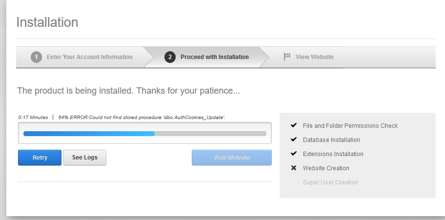 ERROR:Could not find stored procedure dbo.AuthCookies_Update · Issue ...