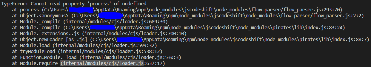 Jscodeshift class.js transformation givign jscodeshift TypeError: Cannot read property 'process ...